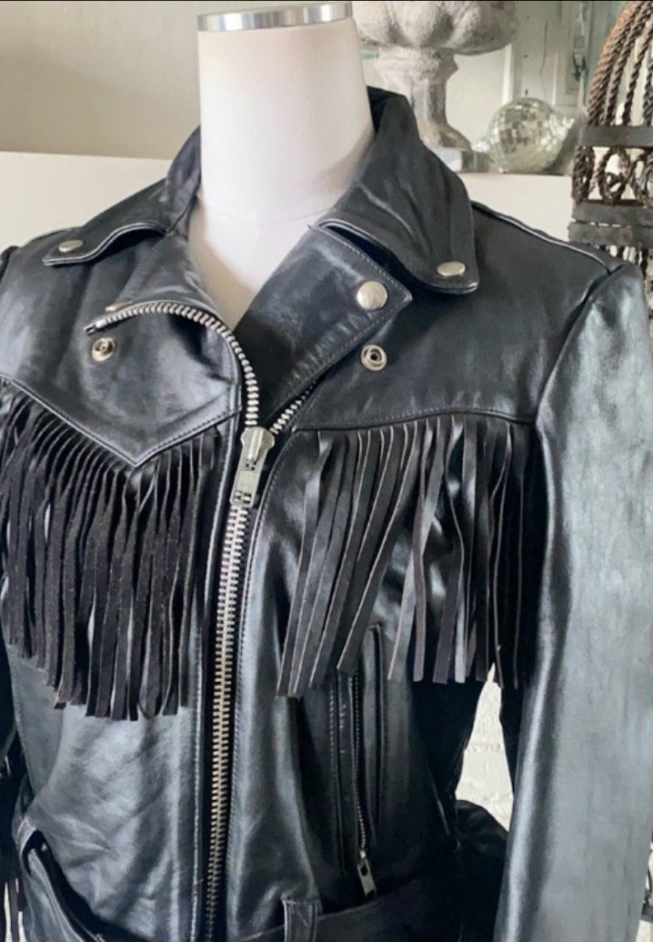 Vintage Studio Genuine Leather Fringe Moto Jacket | MOTO LOFT